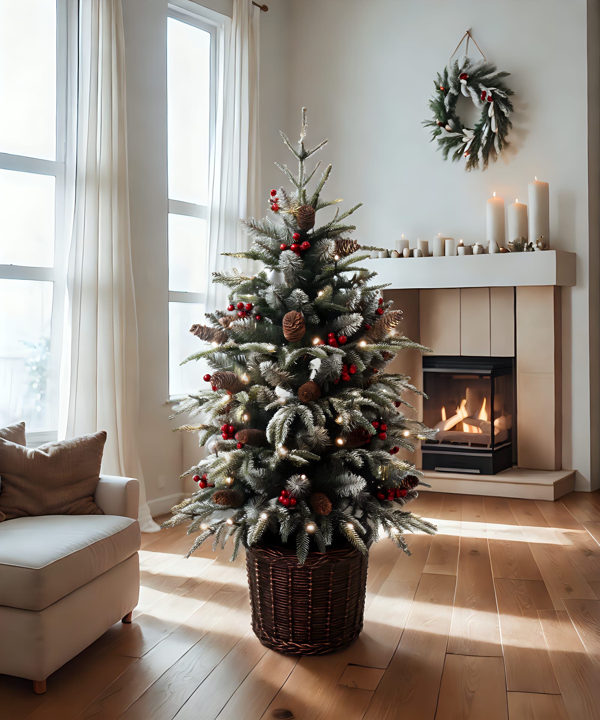 Fireside Spruce Pre Lit Potted Christmas Tree 5ft